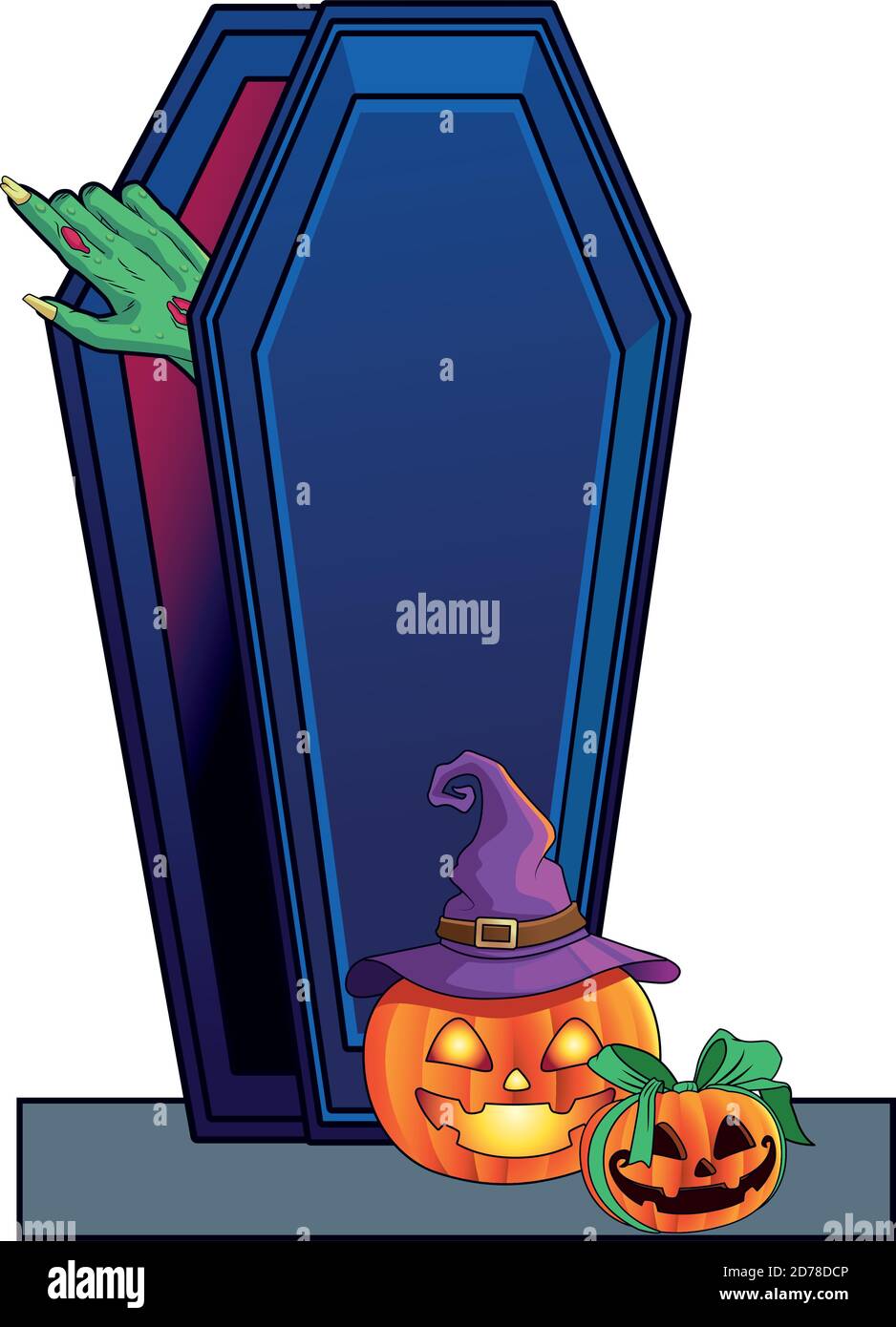 death zombie hand in coffin and pumpkins halloween icon vector ...