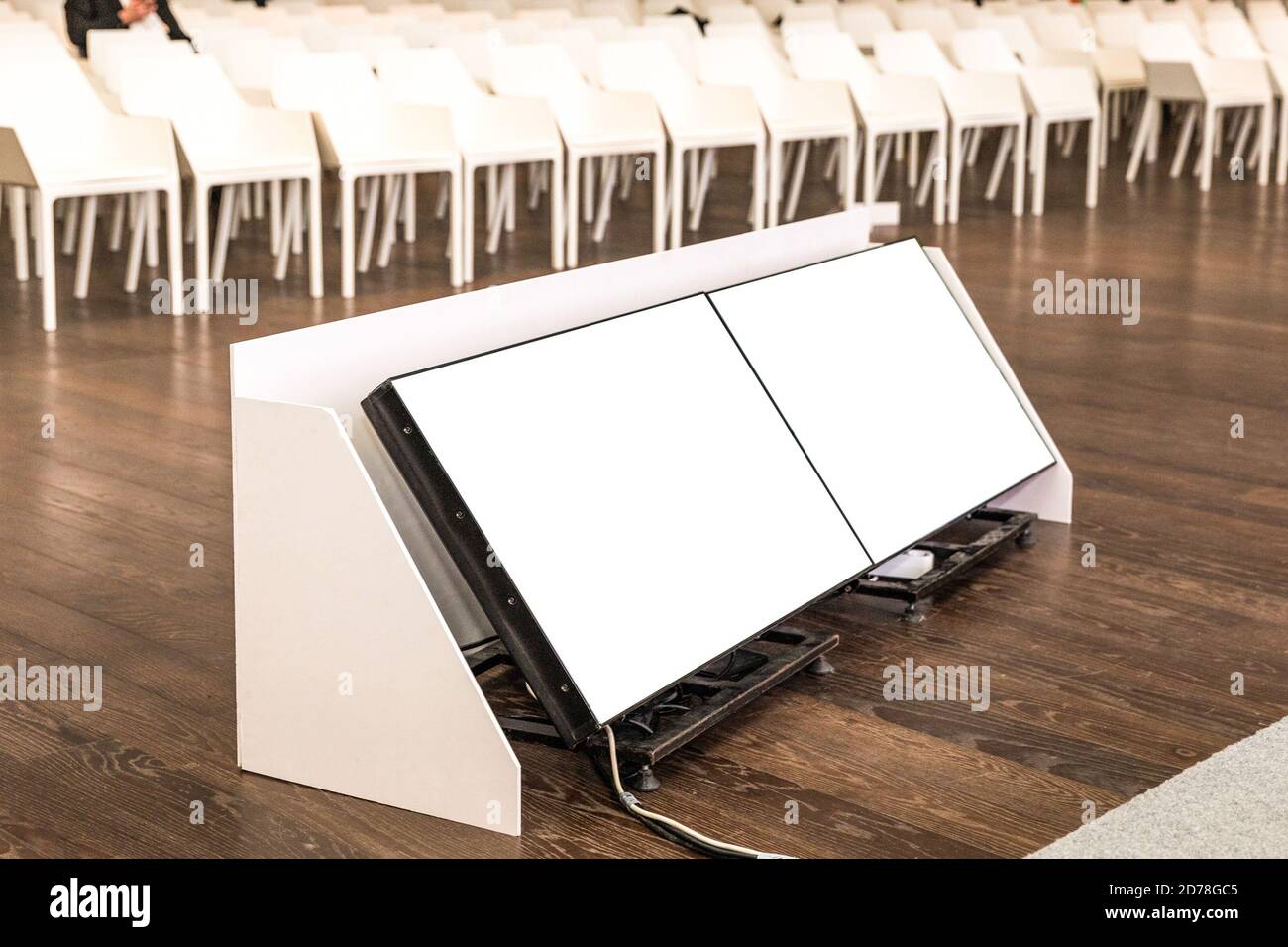 Seminar, conference hall small empty displays Stock Photo - Alamy