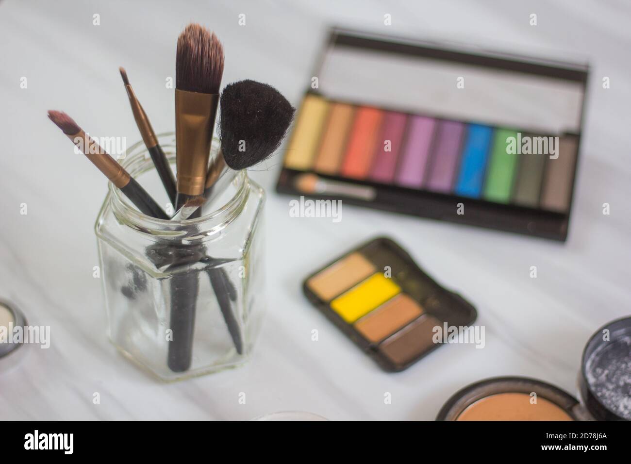Make up elements on a table Stock Photo - Alamy