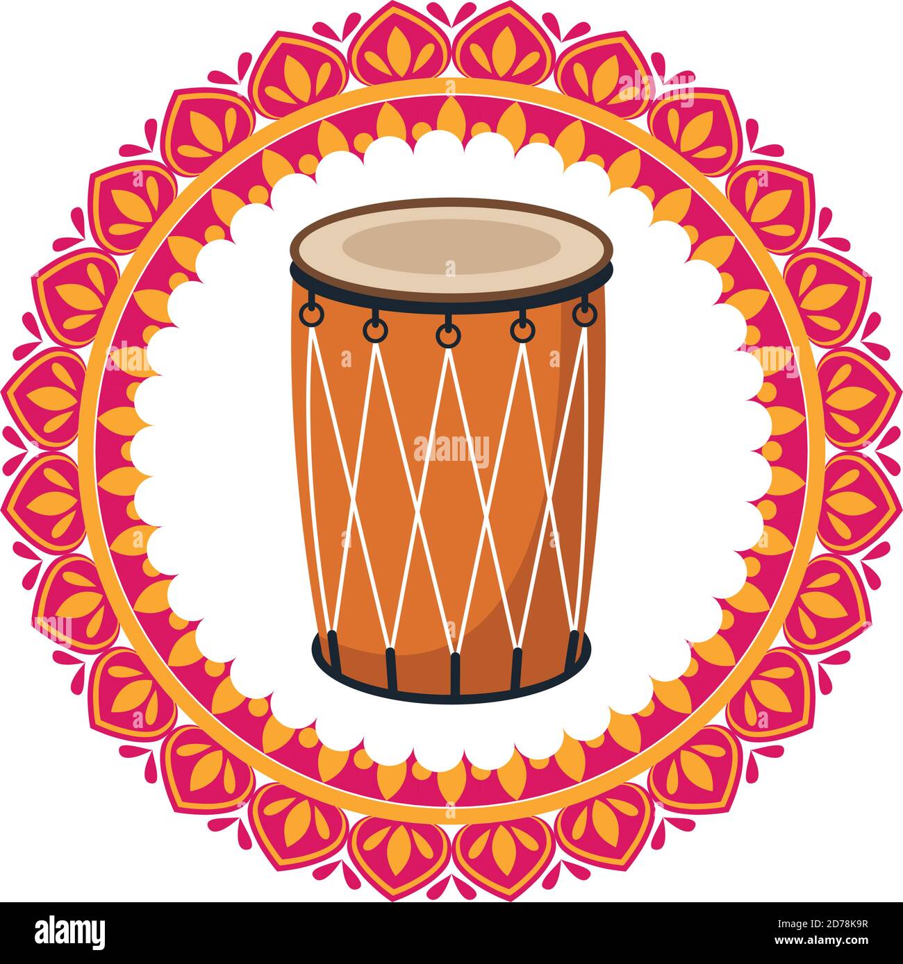 hindu celebration drum instrument in mandala frame vector illustration ...