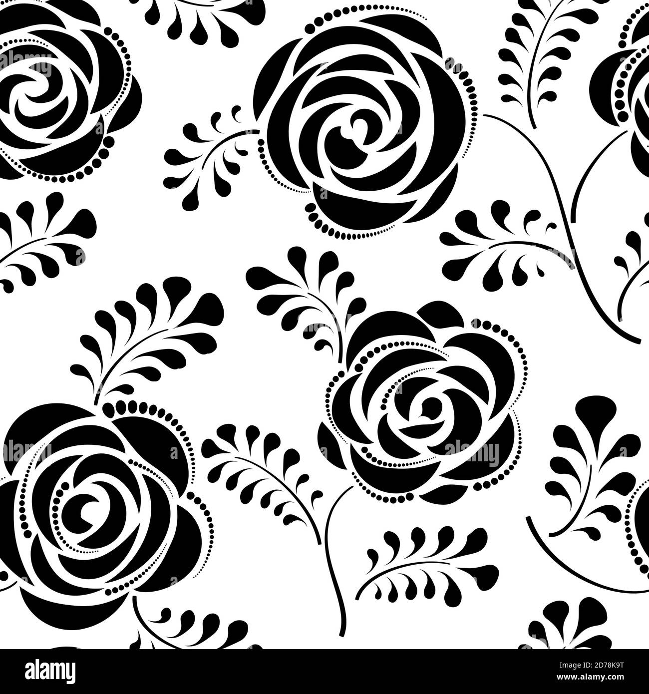 Floral seamless pattern with flower rose. Abstract swirl line bloom ...