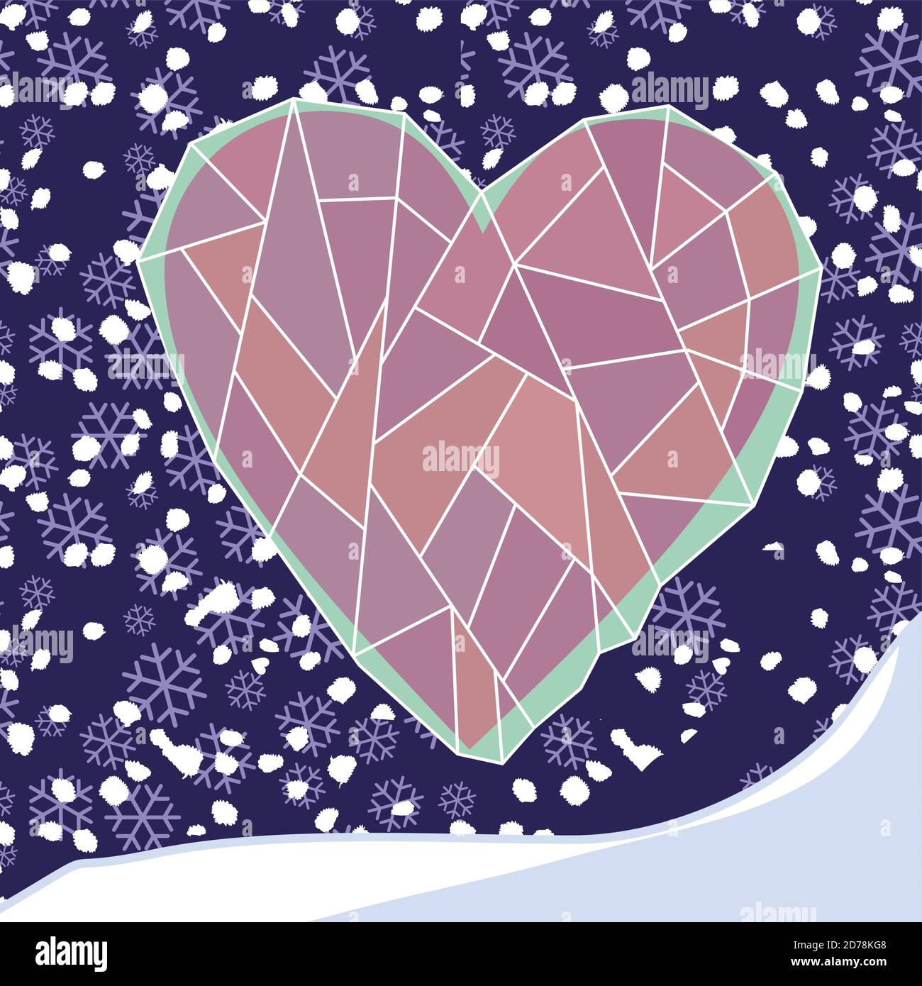 vector illustration of a frozen heart suspended on a winter background ...