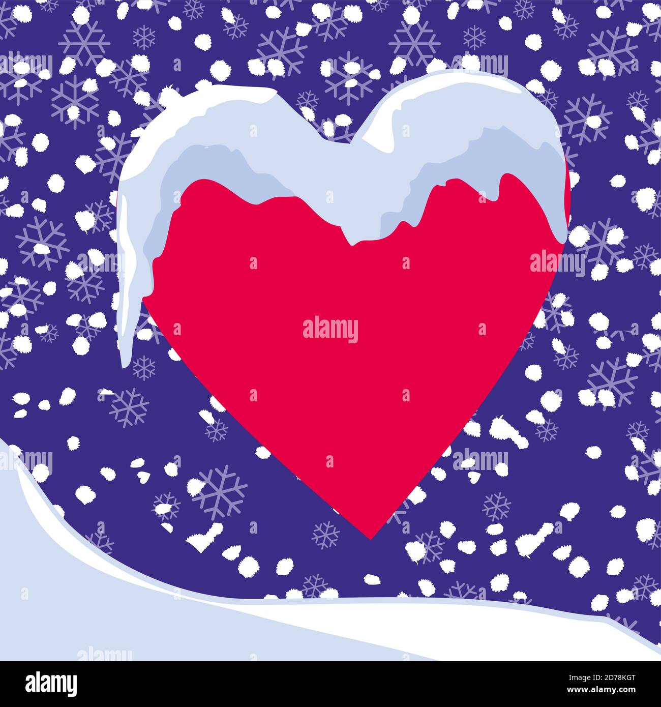 vector illustration of a frozen heart suspended on a winter background ...