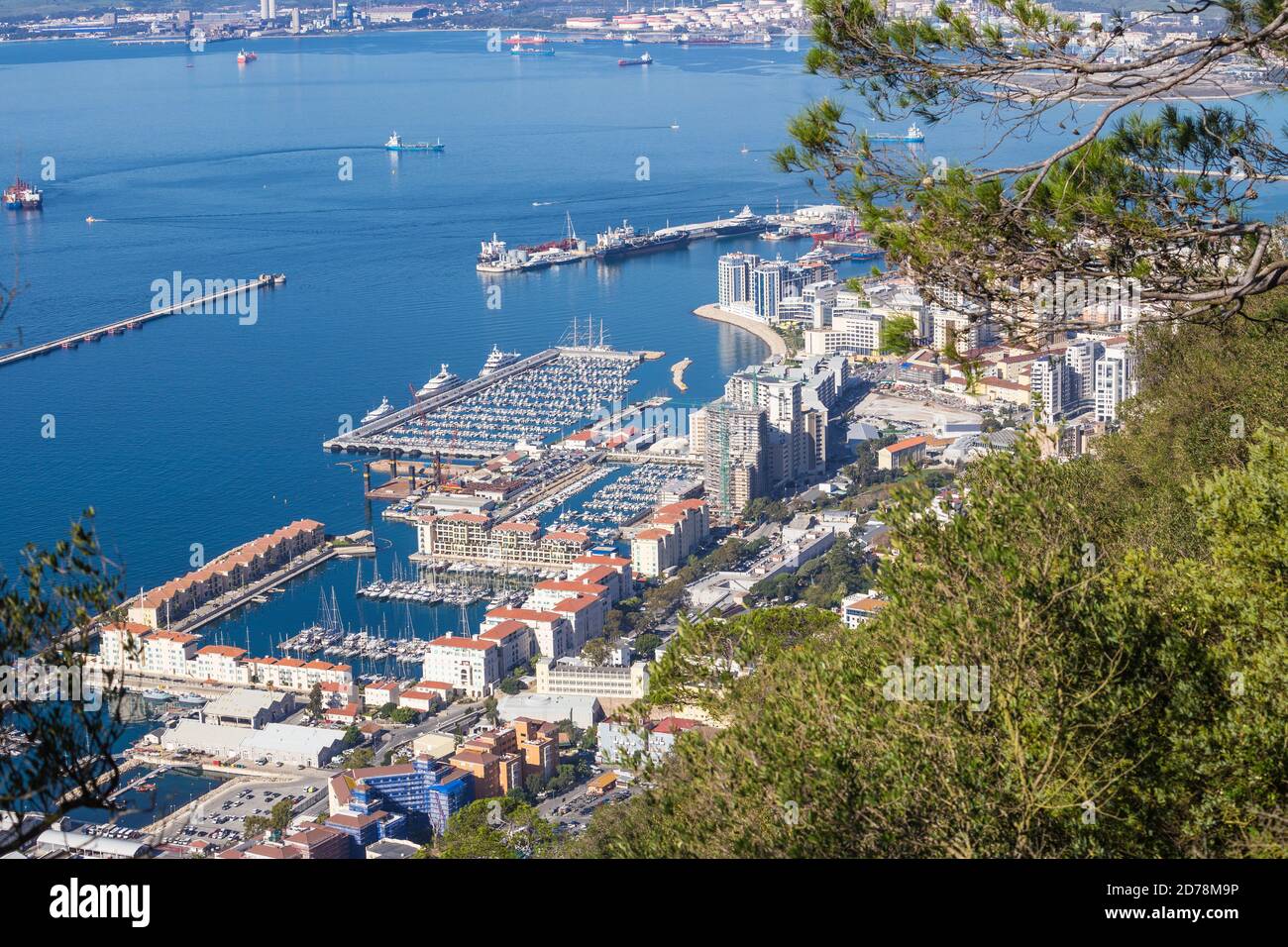 Gibraltar, View from Gibraltar rock of town, Queensway Quay and small ...