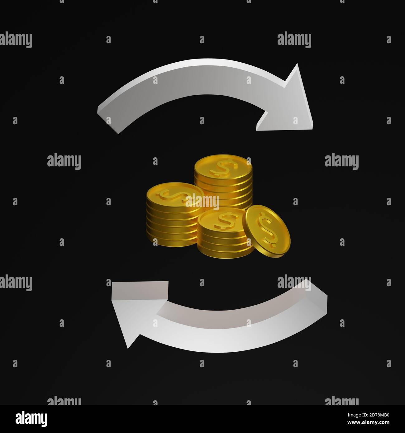 Coins and Arrows on Black Background. Cash Back. Money on Coins. Coin ...