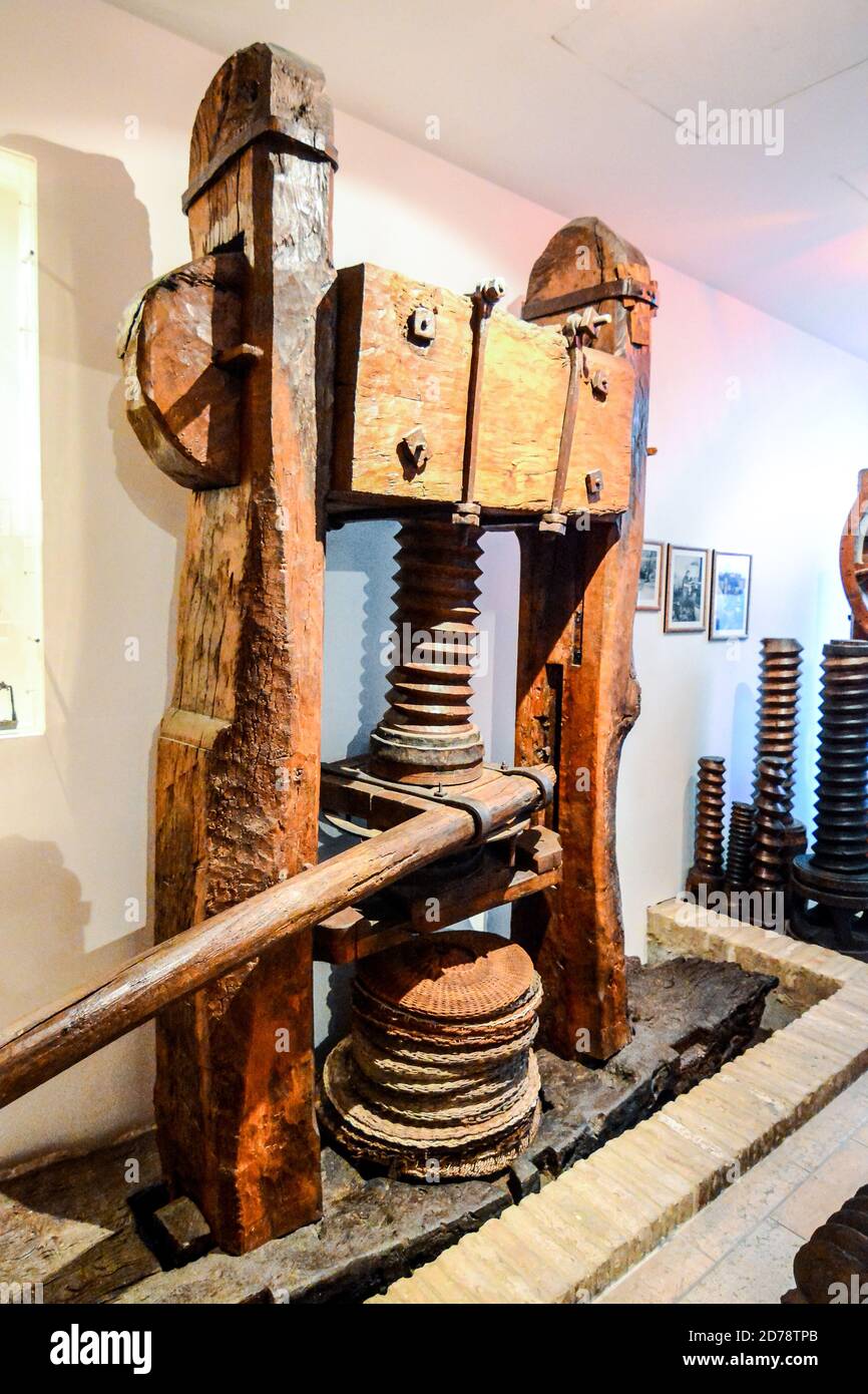 Vintage Ancient italian olive oil machine used to make oil, oil mill ...