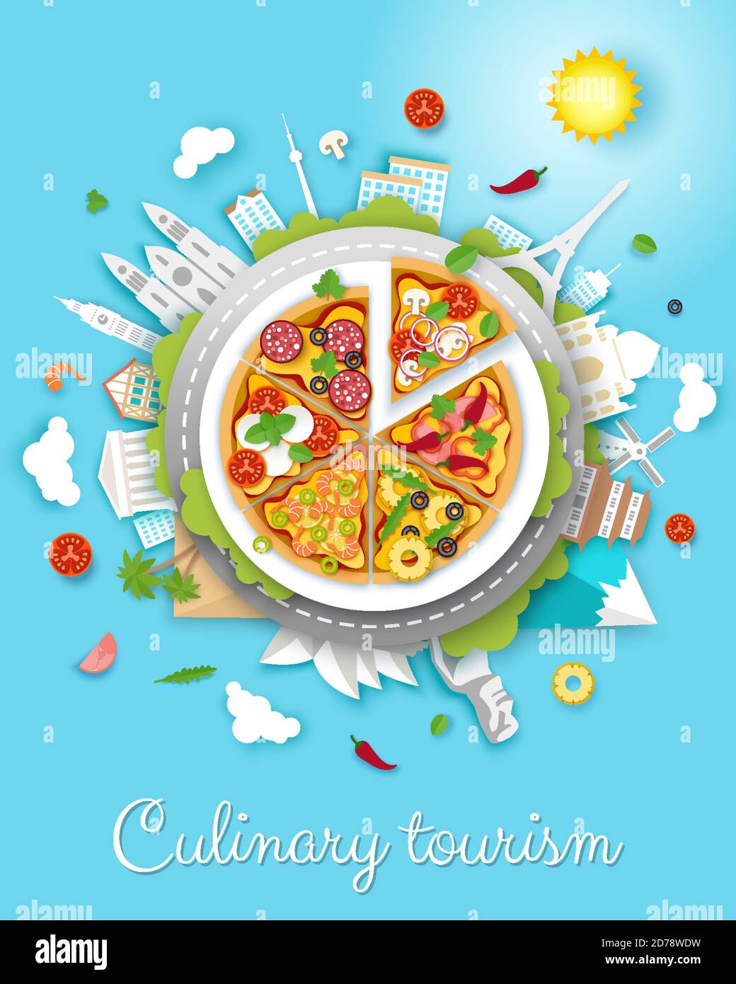 Culinary tourism vector poster, banner template. Paper cut style big ...
