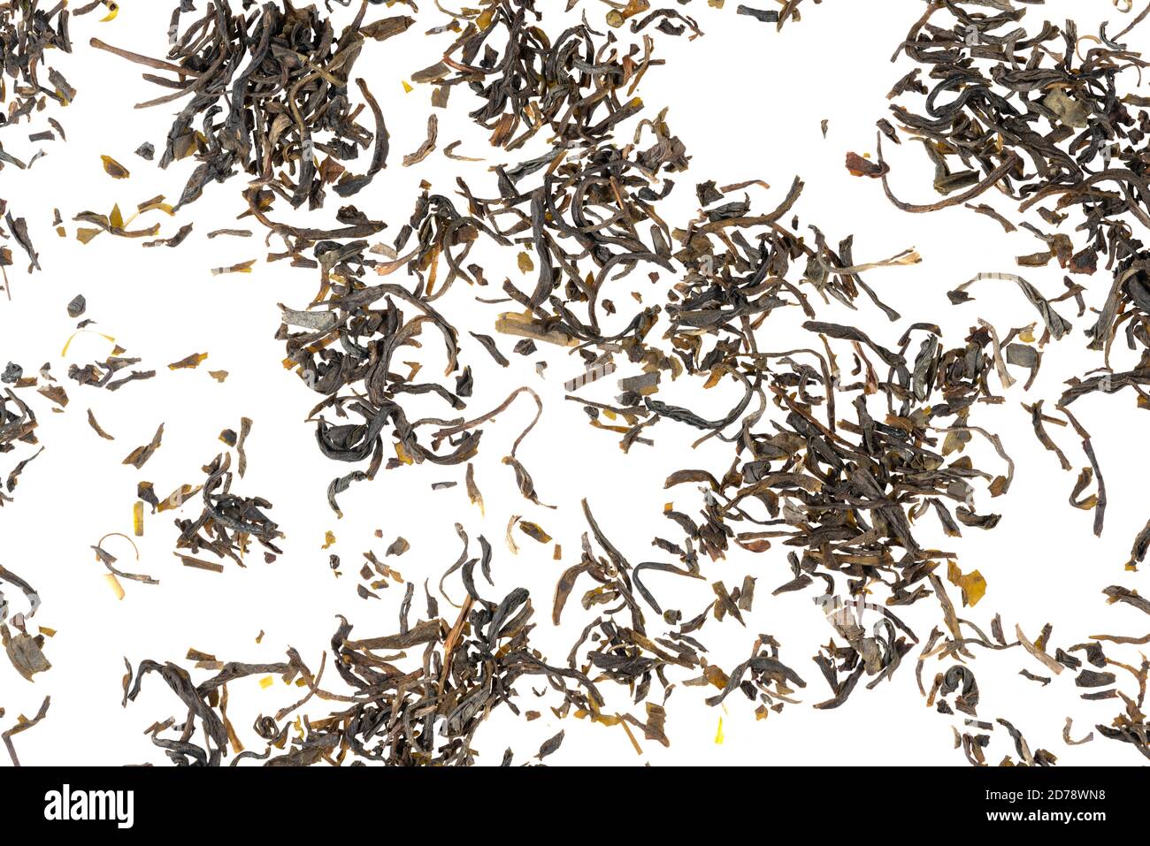 Dried tea leaves isolated on white background texture Stock Photo - Alamy