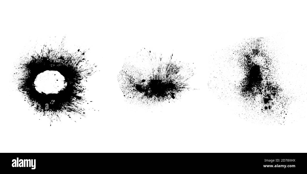 set of black splashes with splashes isolated on white background Stock ...