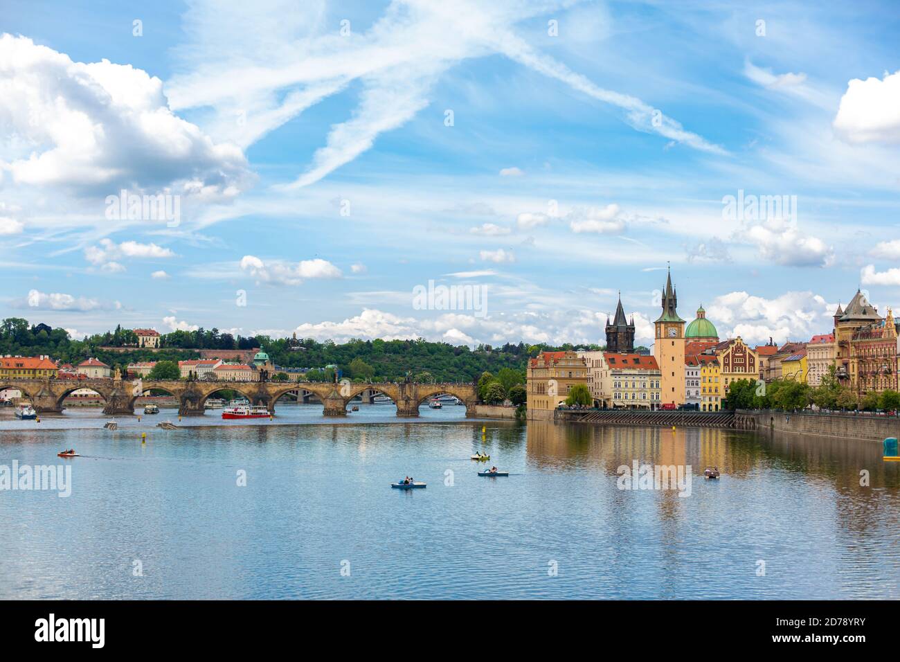 The landscape of the city of Prague view from the Vltava river on the ...