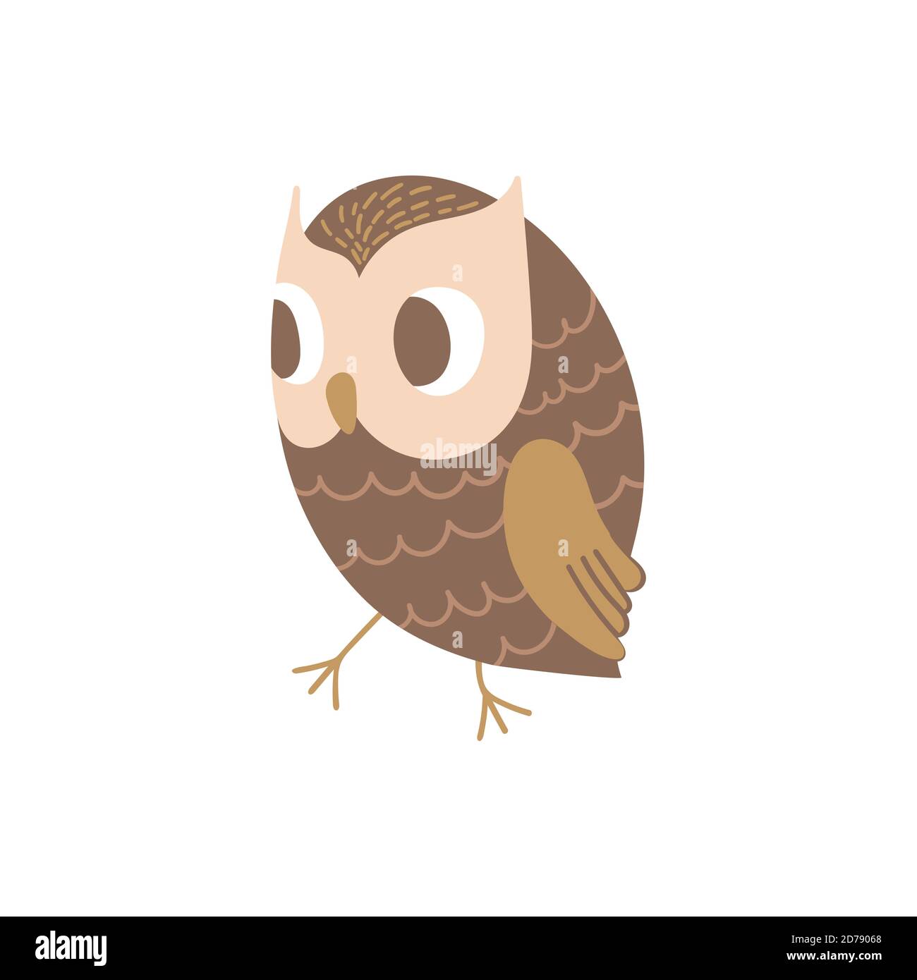 Cute cartoon walking owl. Side view. Funny woodland character isolated ...