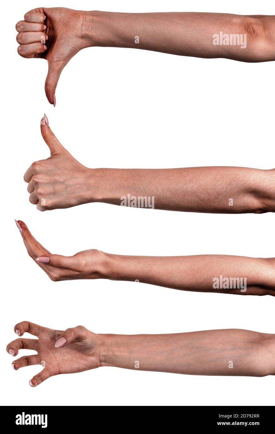 Multiple images set female black hands isolated white background ...