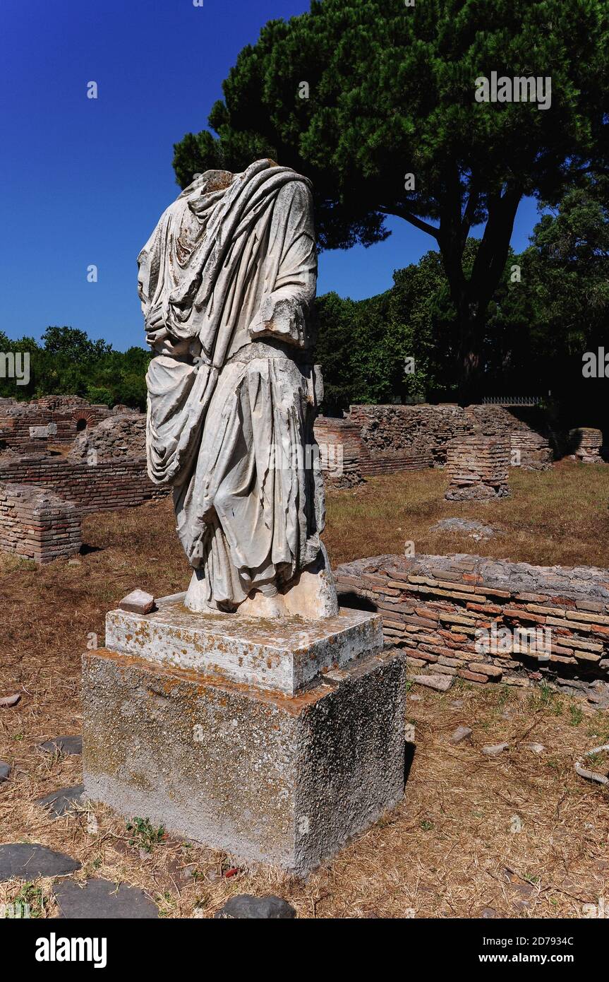 Headless male Roman statue in the Porta Romana necropolis at Ostia ...