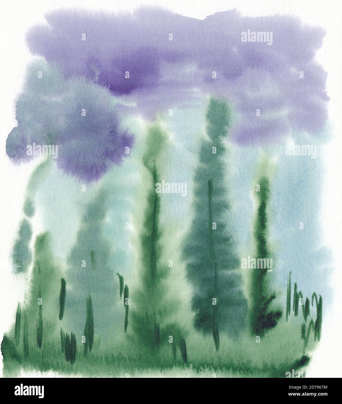 Watercolor hand painted forest Stock Photo - Alamy