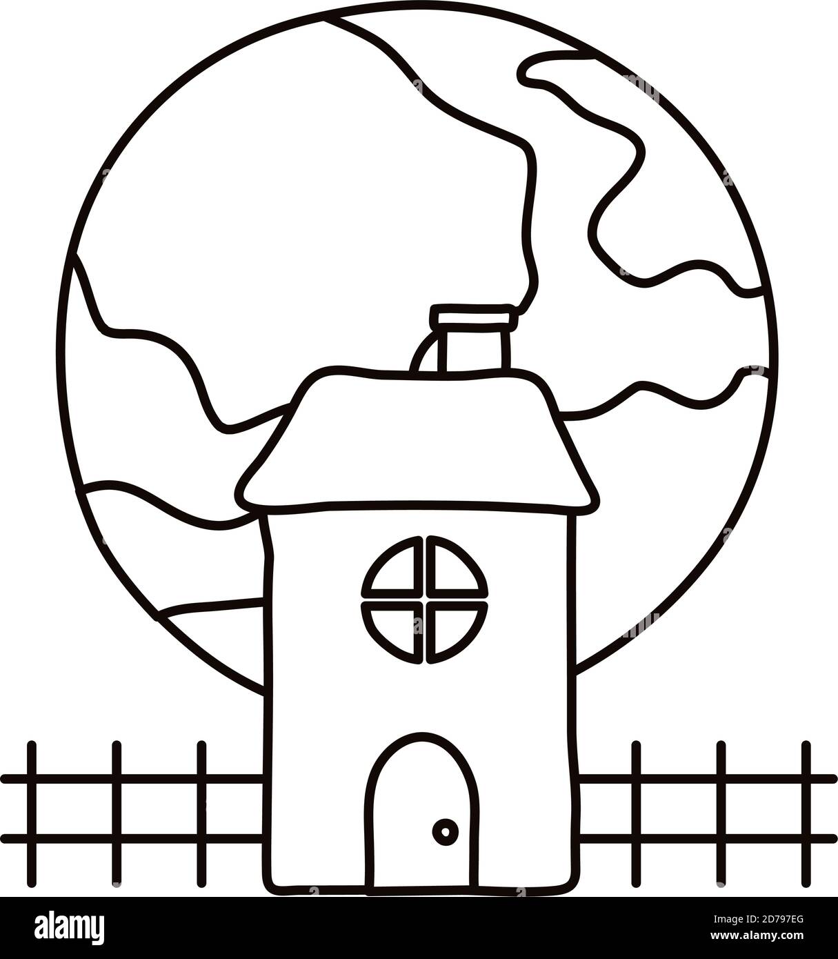 halloween dark house with moon line style icon vector illustration ...