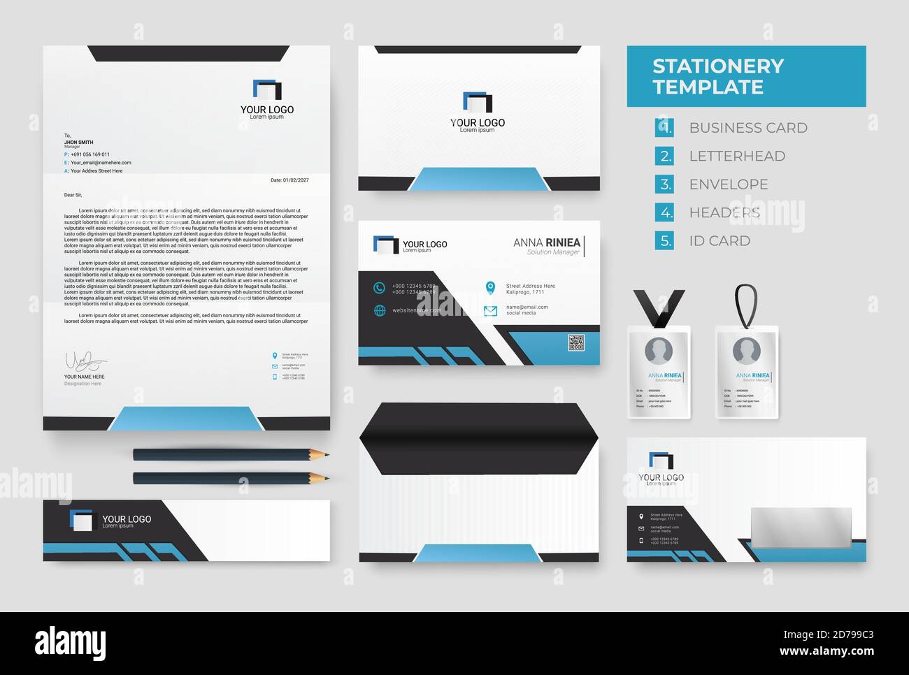 Modern blue Corporate Identity template. Business Stationery Template ...
