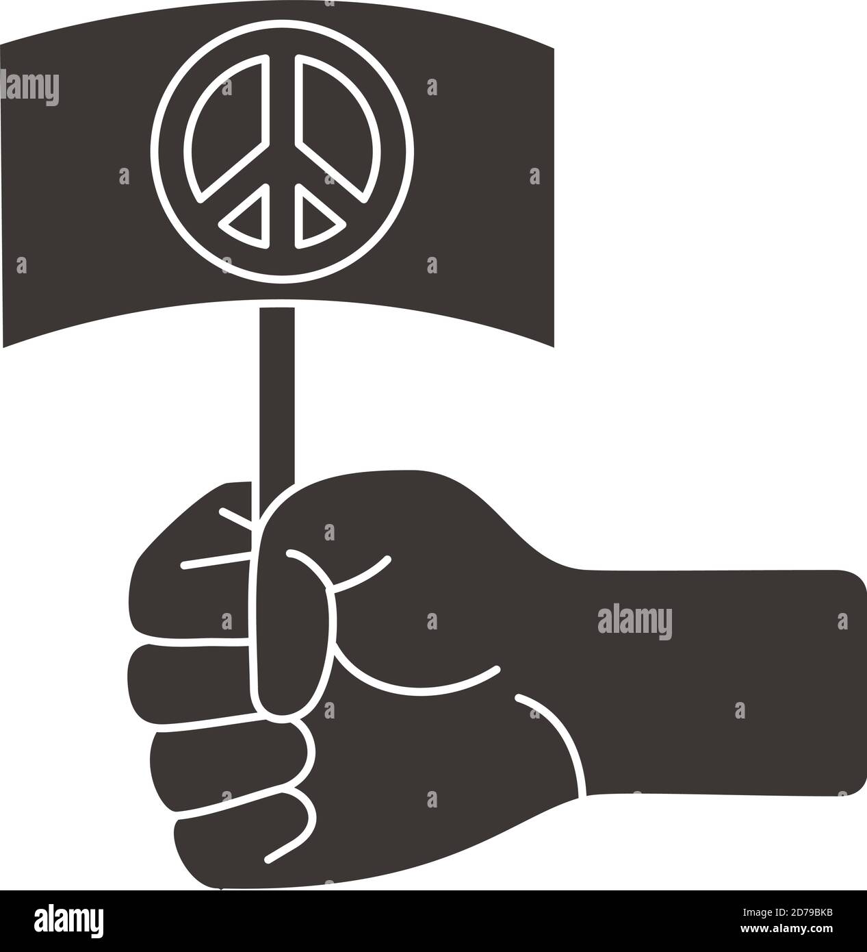 hand lifting banner with peace symbol silhouette style icon vector ...
