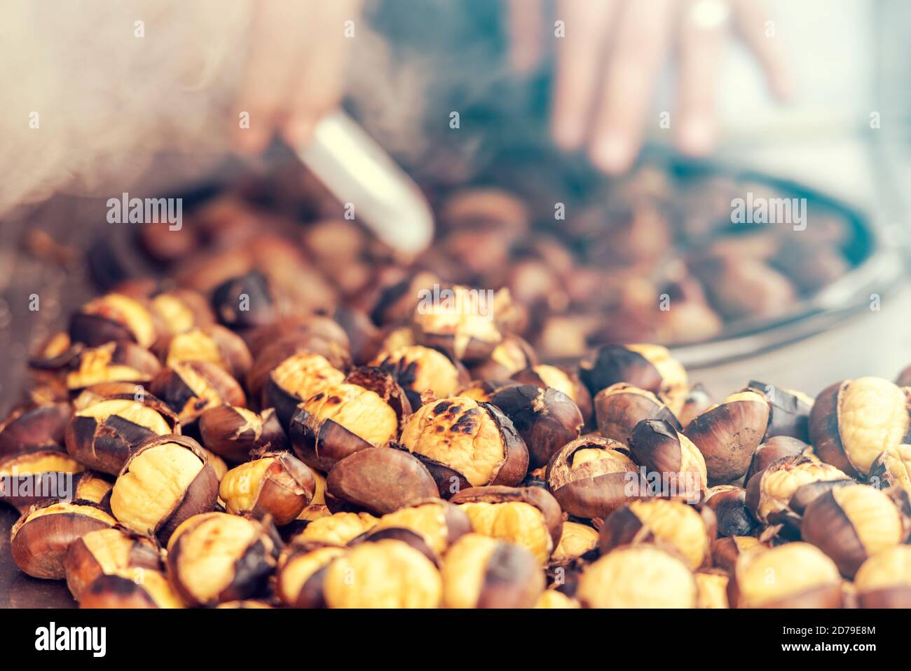Close-up of fried chestnuts on the street of Istanbul, Turkey. Chestnut ...