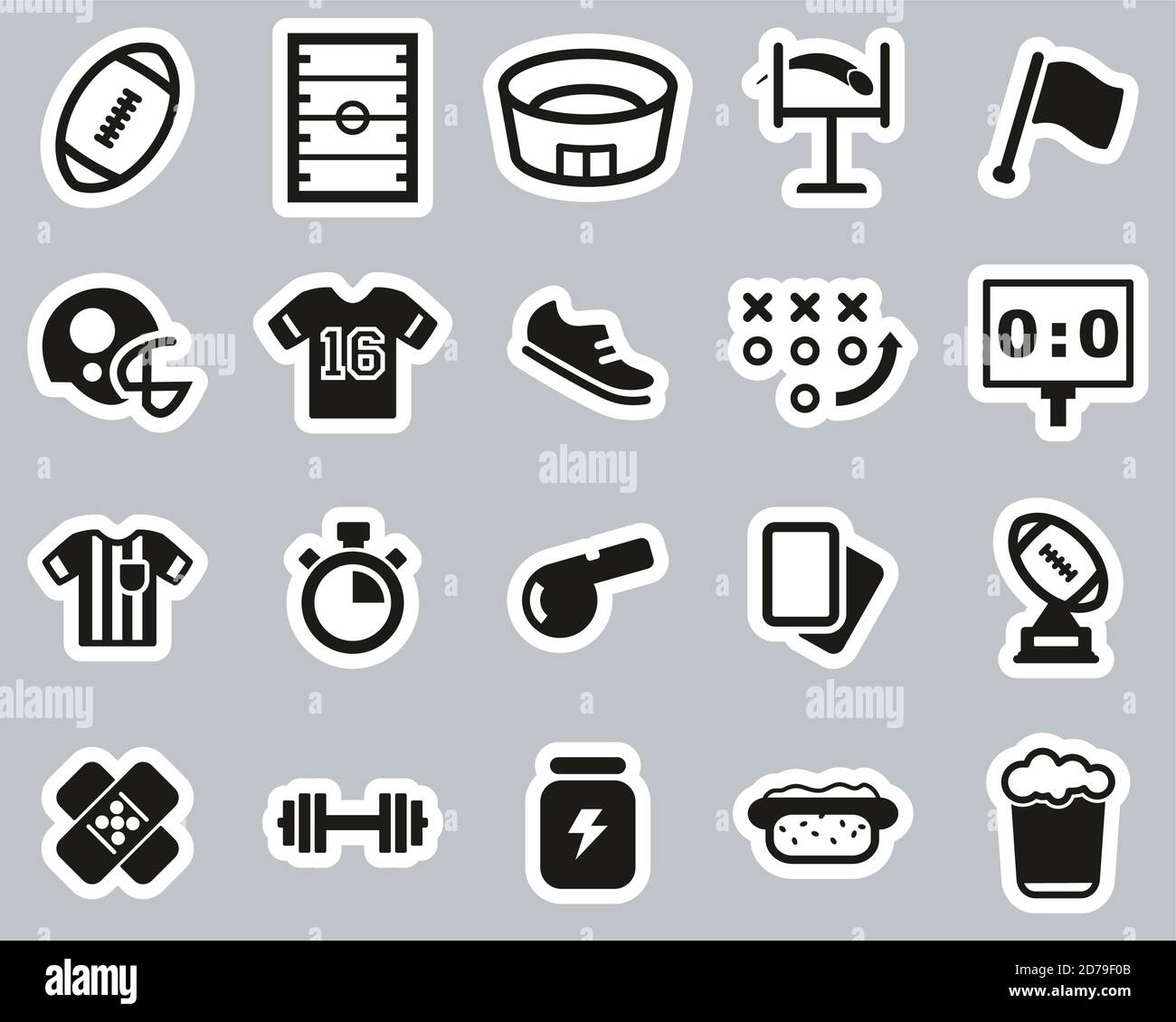Football Or American Football Icons Black & White Sticker Set Big Stock ...