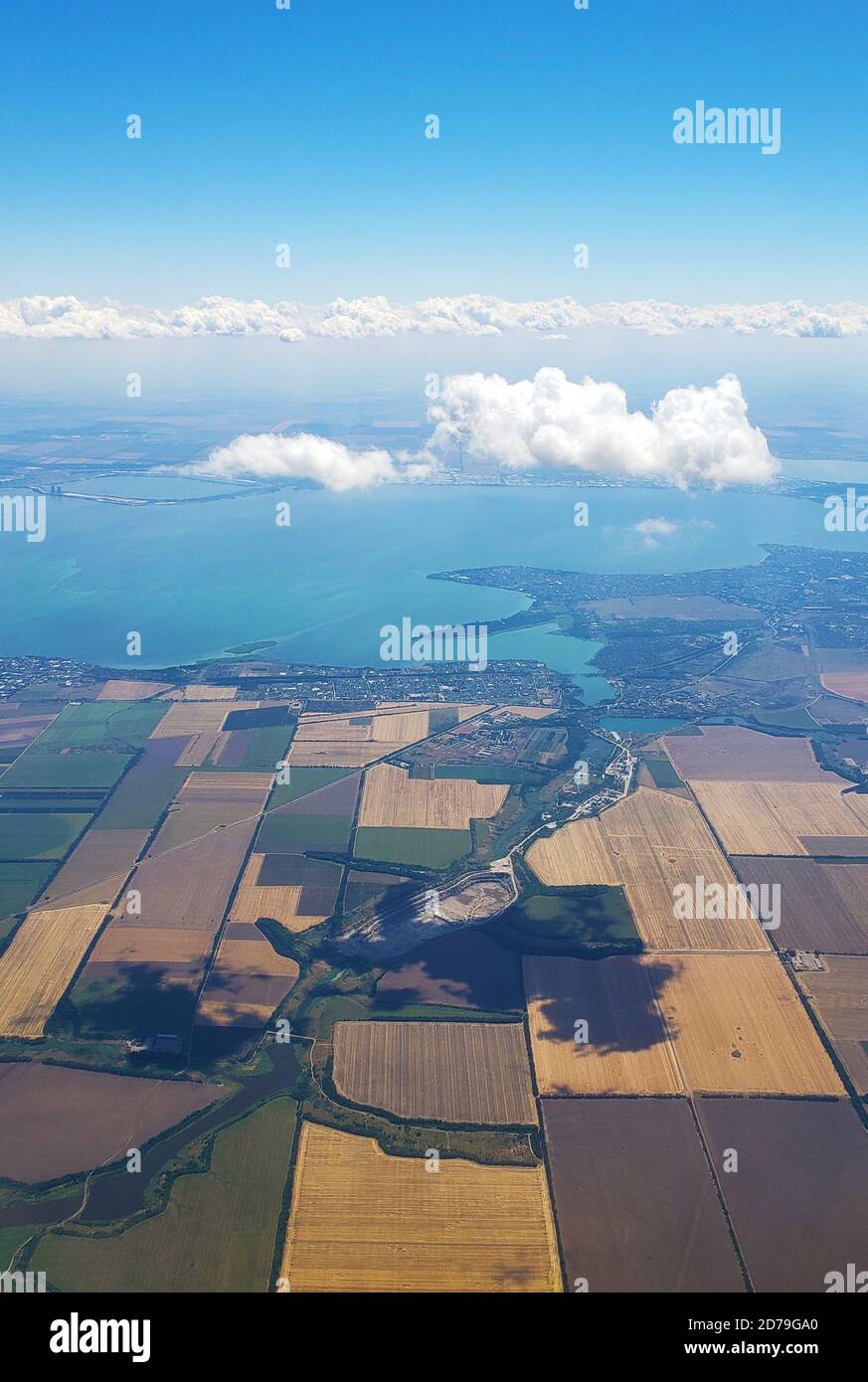 The view from the airplane window to the ground. Landscape view from ...