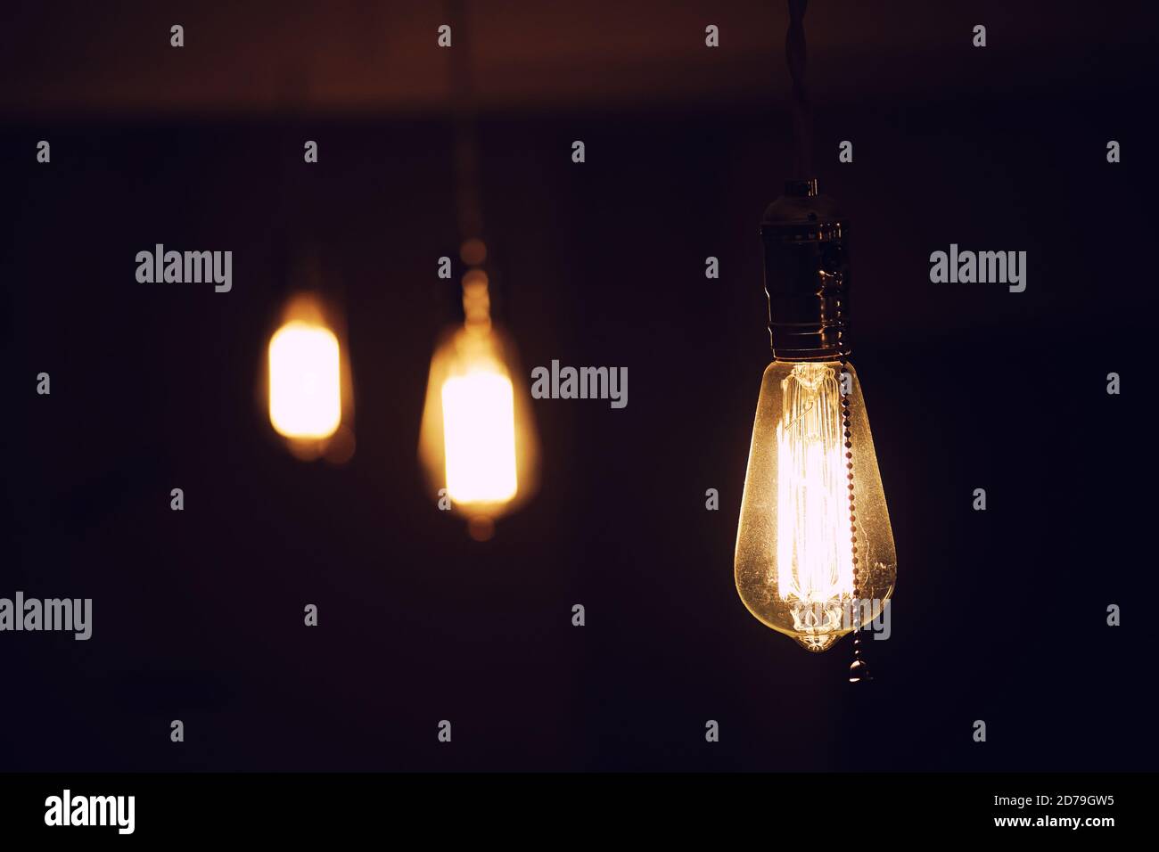 Lamps with tungsten filament. Edison's light bulb. Filament filament in ...