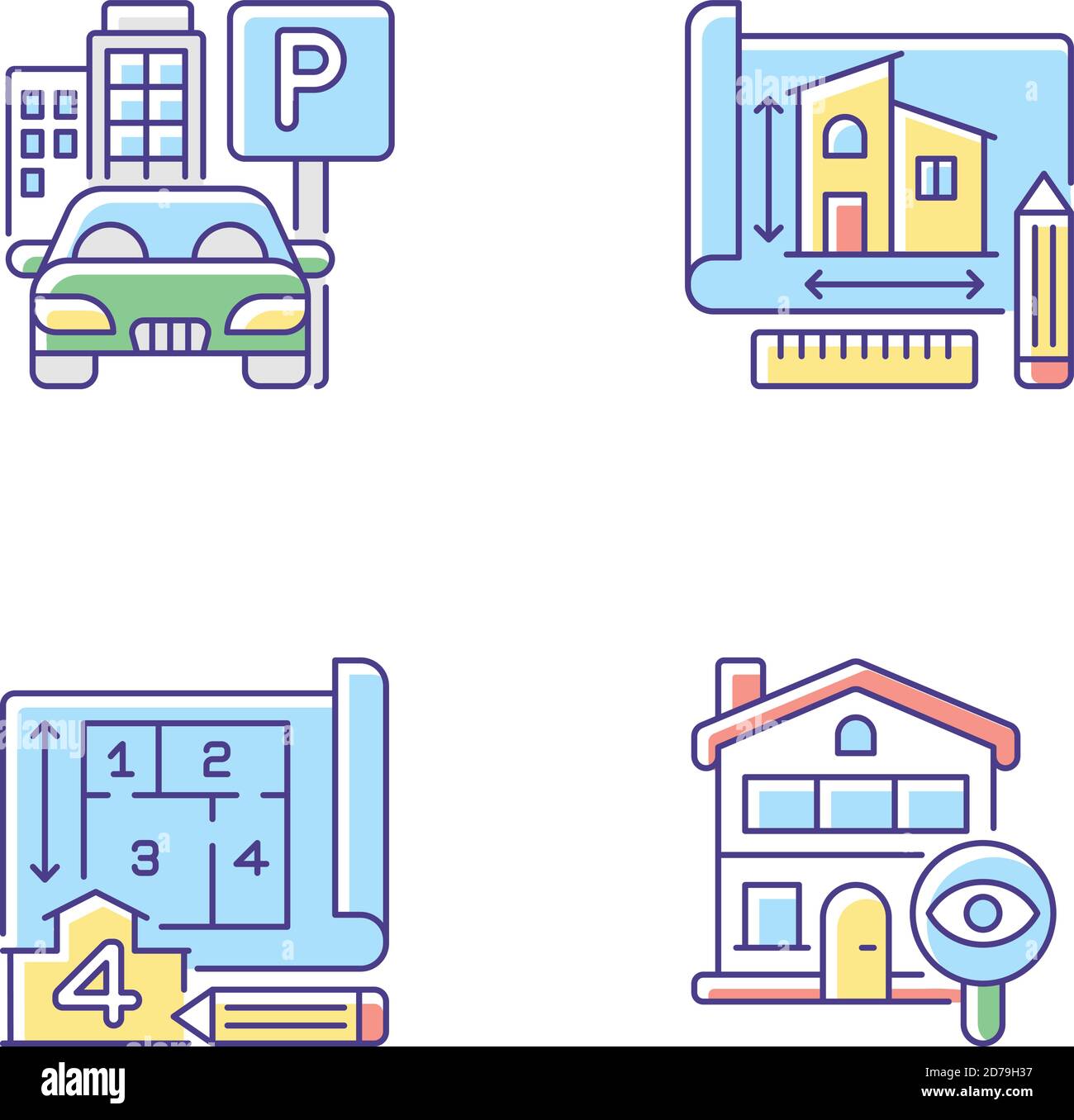 Residential house structure RGB color icons set Stock Vector Image ...