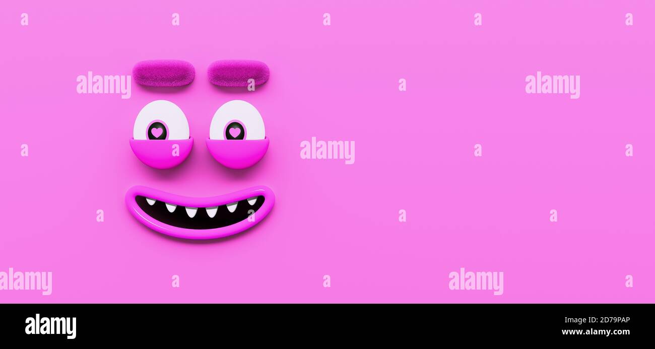 Funny pink Character in Love Face Expression Background 3d Render 3d ...