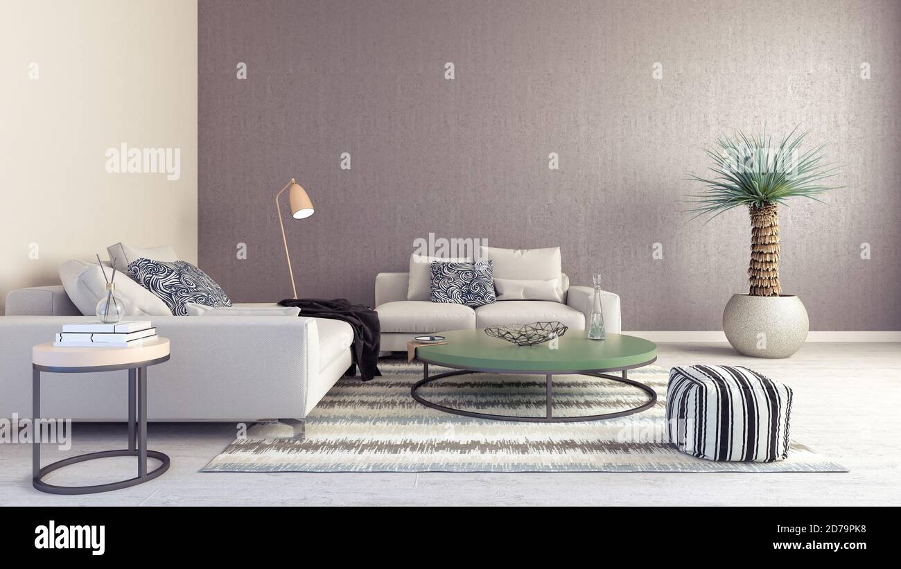 Modern Living room, interior design 3D Render 3D illustration Stock ...