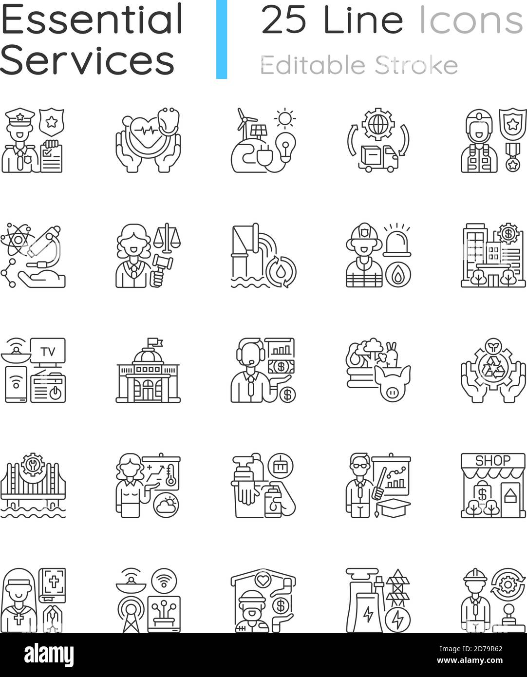 Essential services linear icons set Stock Vector Image & Art - Alamy