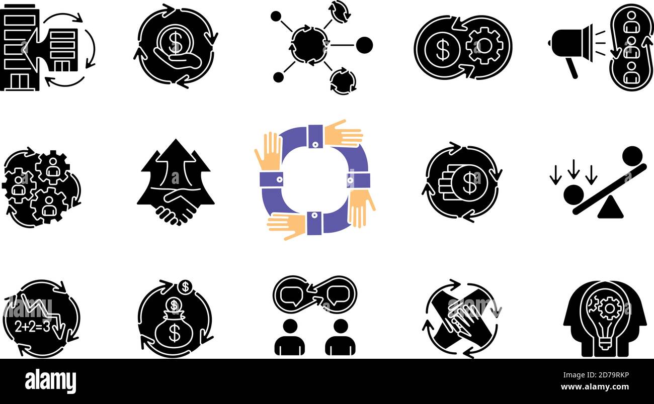 Synergy black glyph icons set on white space Stock Vector Image & Art ...