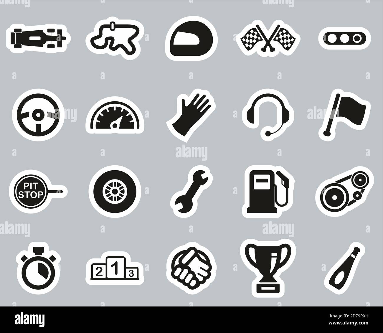 Formula Racing Icons Black & White Sticker Set Big Stock Vector Image ...