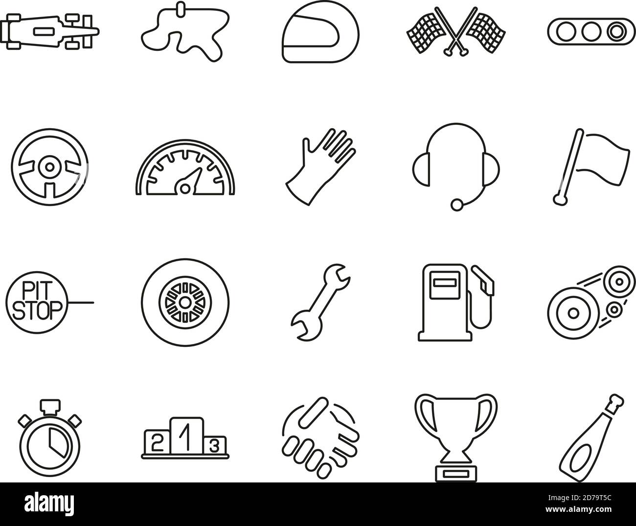Formula Racing Icons Black & White Thin Line Set Big Stock Vector Image ...