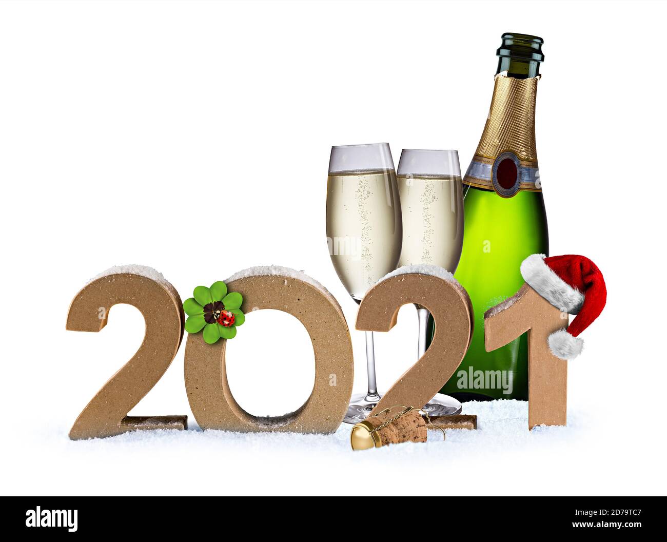 happy new year eve 2021 number with santa hat four leaf clover ...