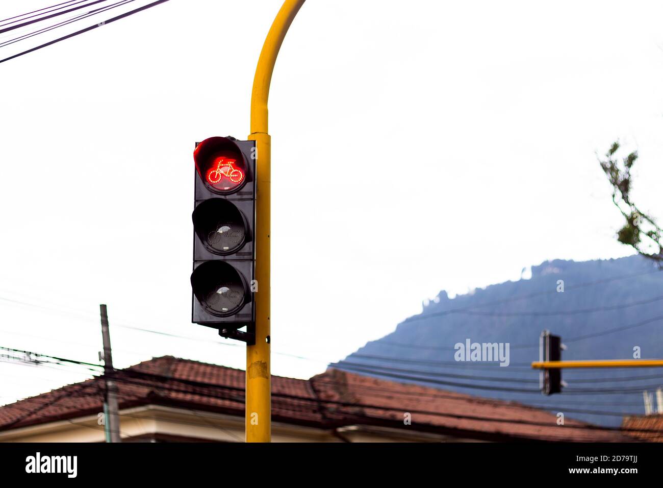 bicycle traffic light, in one of the city's cycle routes, Bogotá ...