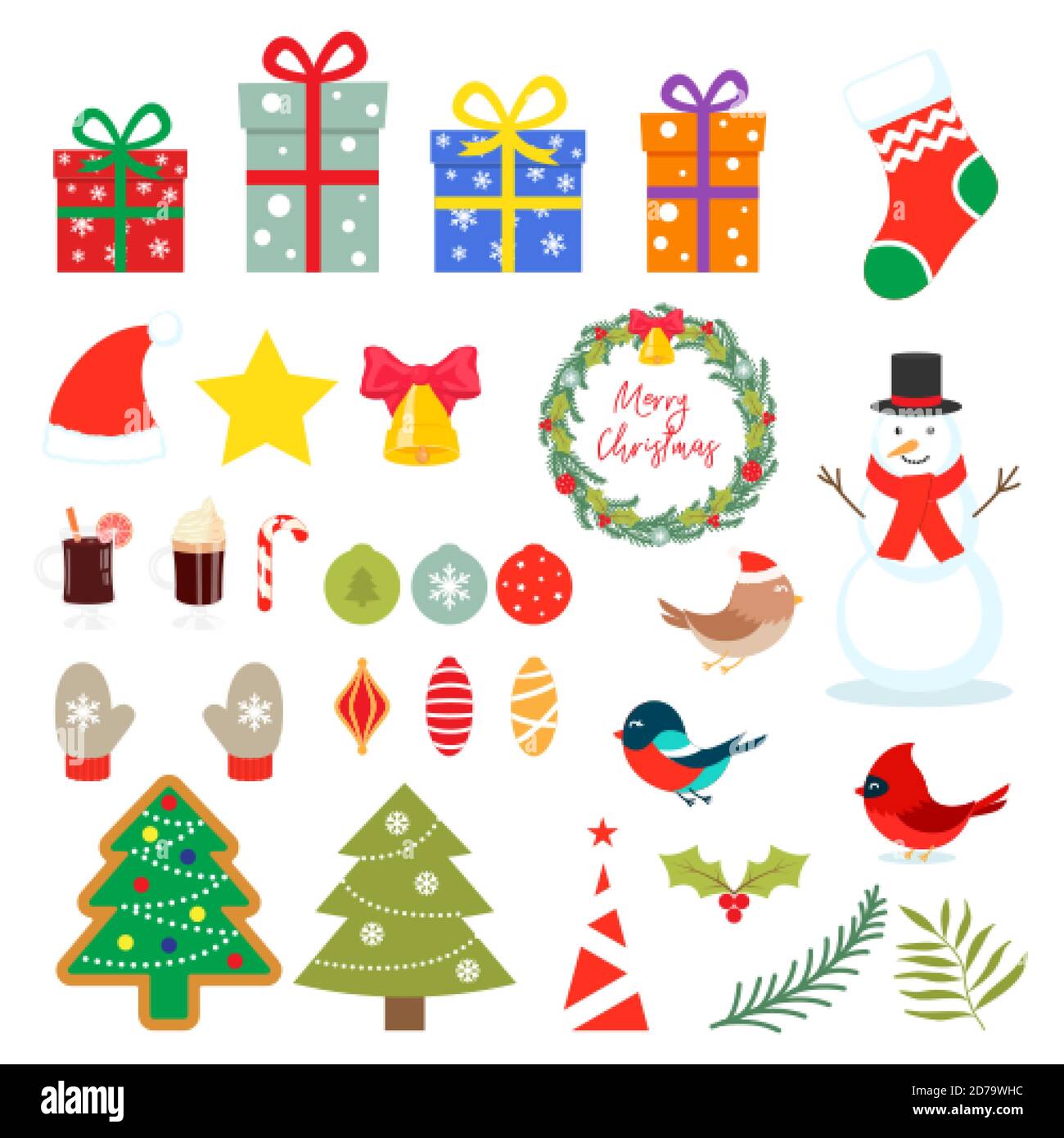 Set of Christmas elements isolated on white background Stock Vector ...