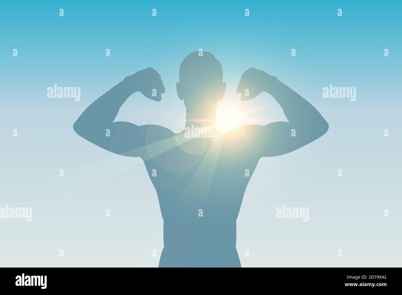 strong muscular man silhouette on sunny background vector illustration ...
