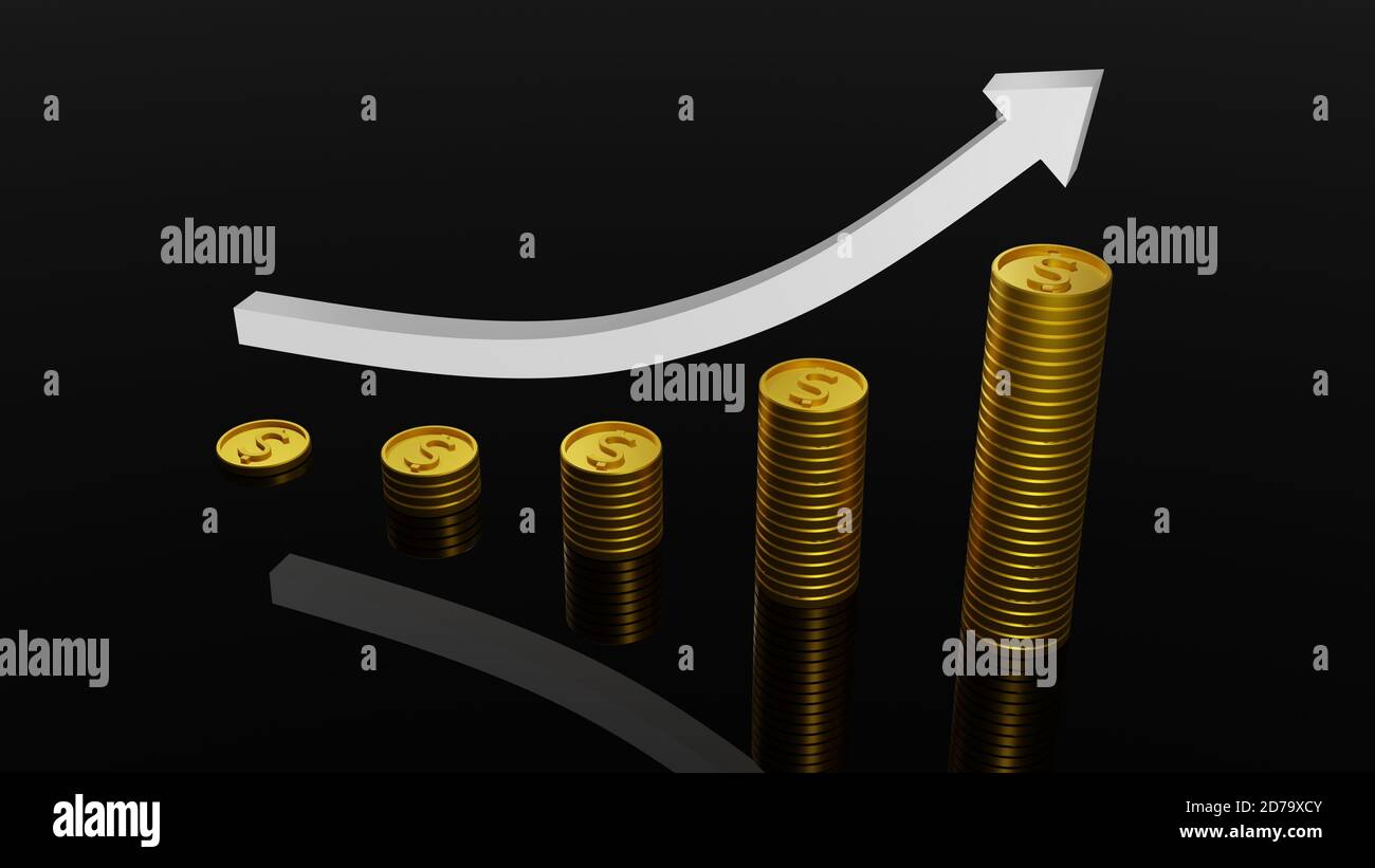 Stock Graph with arrow going up. Earnings Rising. Money Coins. Black ...