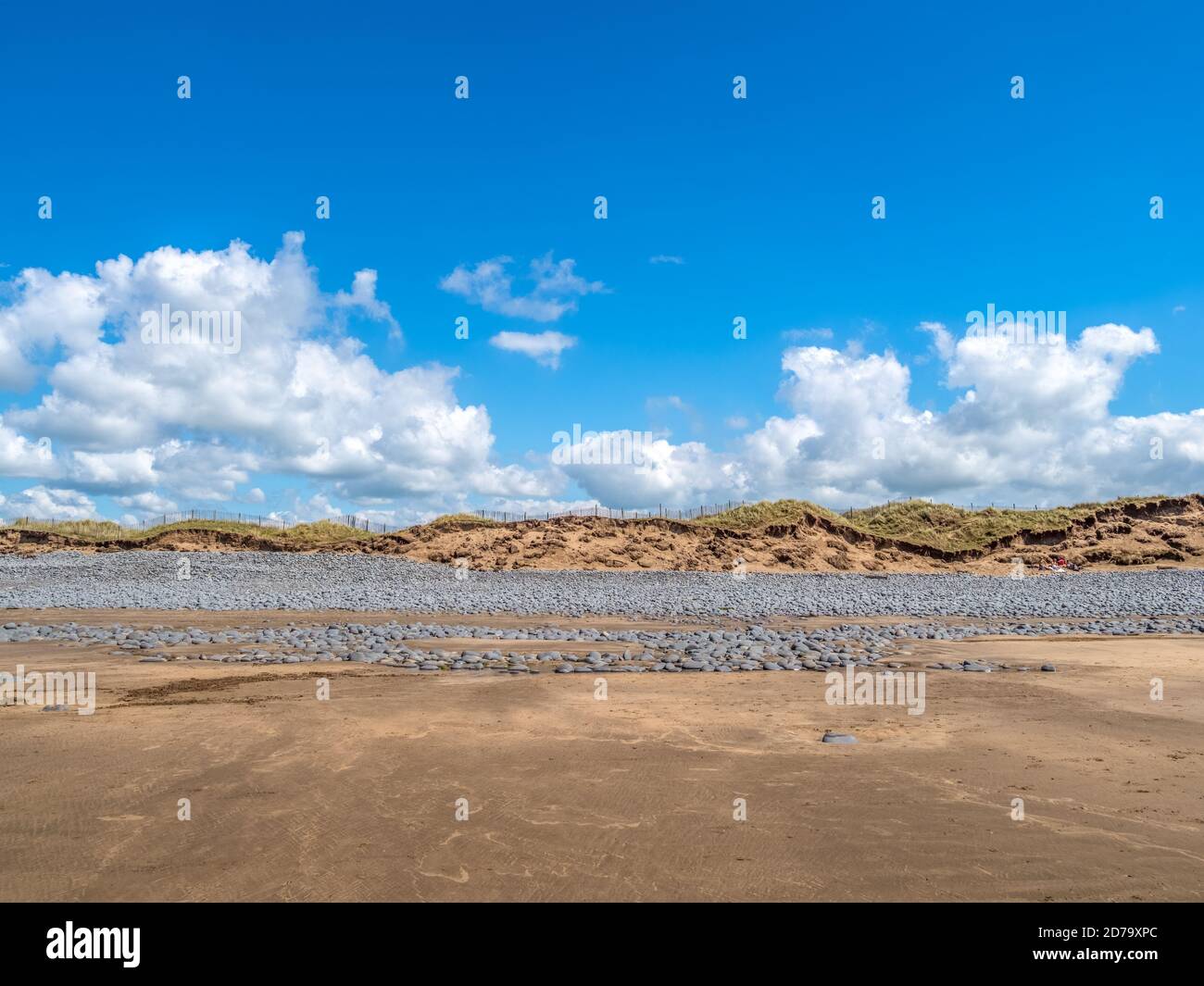 Wide view of Pebble Ridge and beach, Northam Burrows, North Devon Stock ...