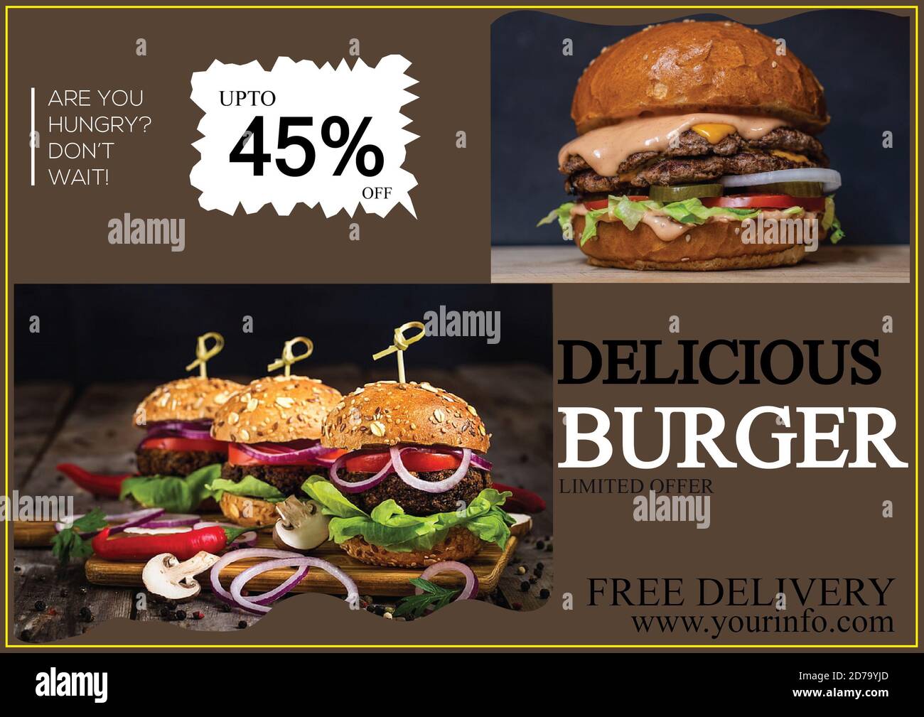 Burger banner design with offer tag Stock Photo - Alamy