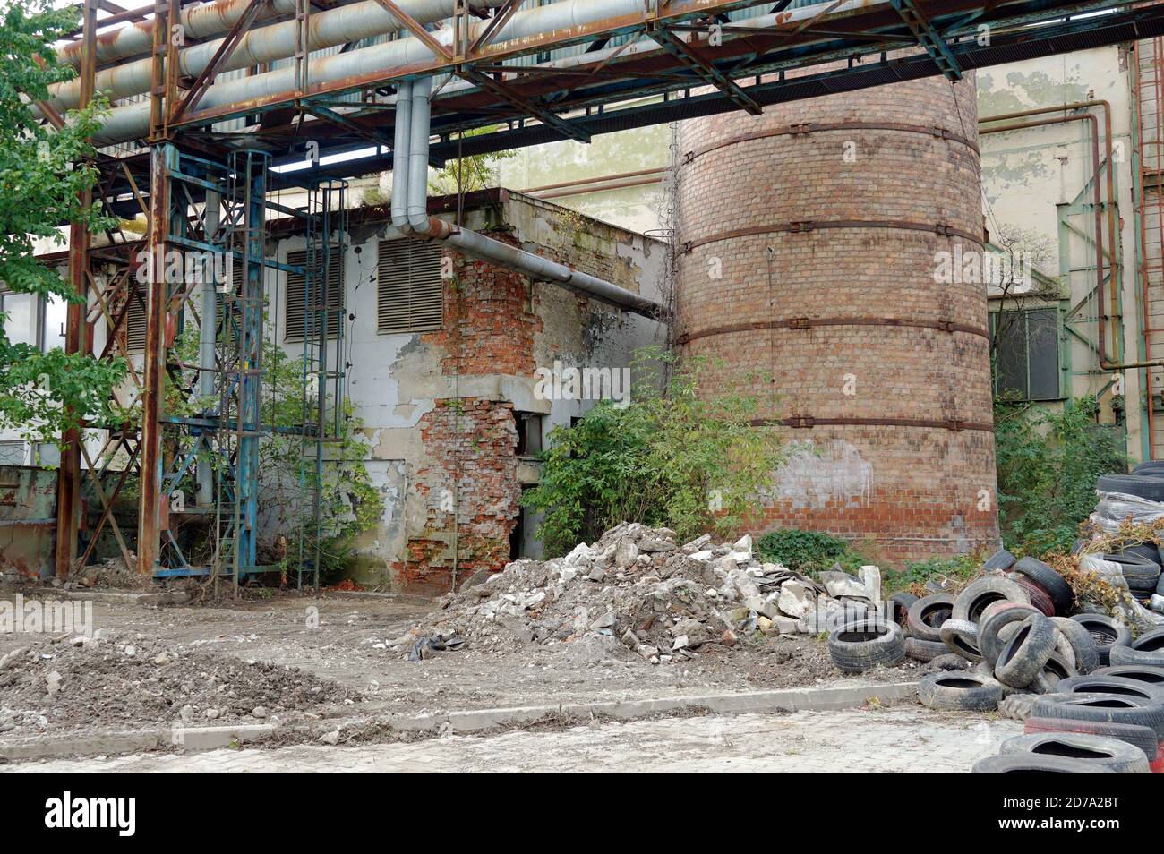 Abandoned industrial district in a provincial town in Eastern Europe ...