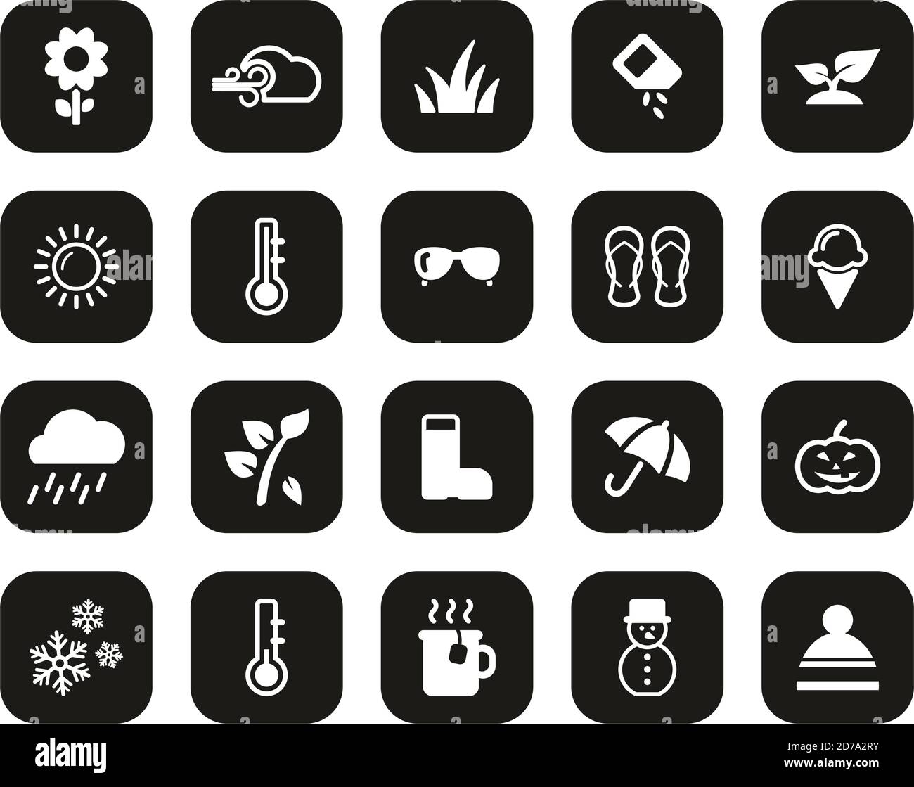 Four Seasons Icons White On Black Flat Design Set Big Stock Vector Image & Art - Alamy