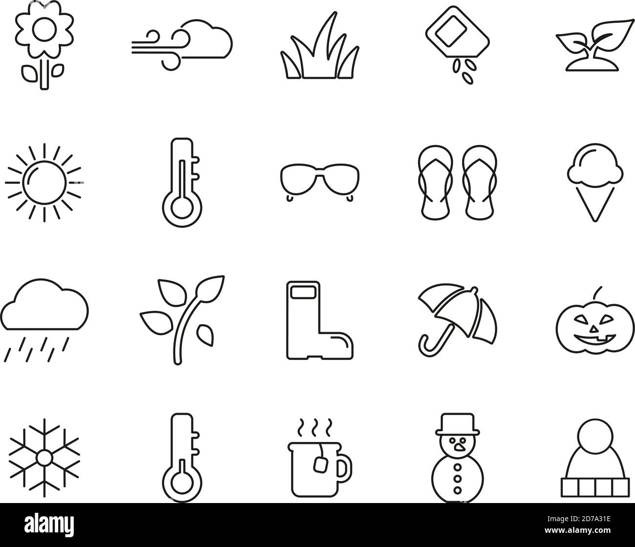 Four Seasons Icons Black & White Thin Line Set Big Stock Vector Image & Art - Alamy
