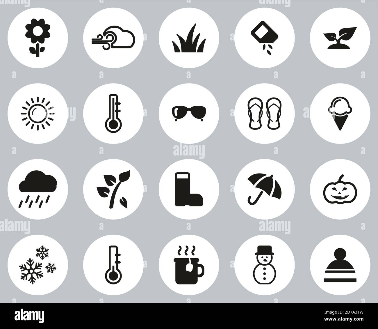 Four Seasons Icons Black & White Flat Design Circle Set Big Stock Vector Image & Art - Alamy
