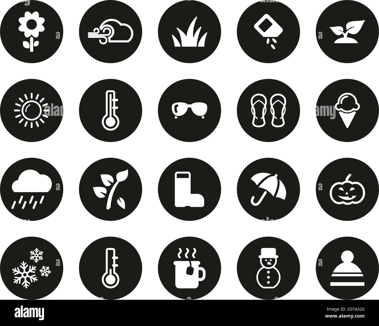 Four Seasons Icons White On Black Flat Design Circle Set Big Stock Vector Image & Art - Alamy