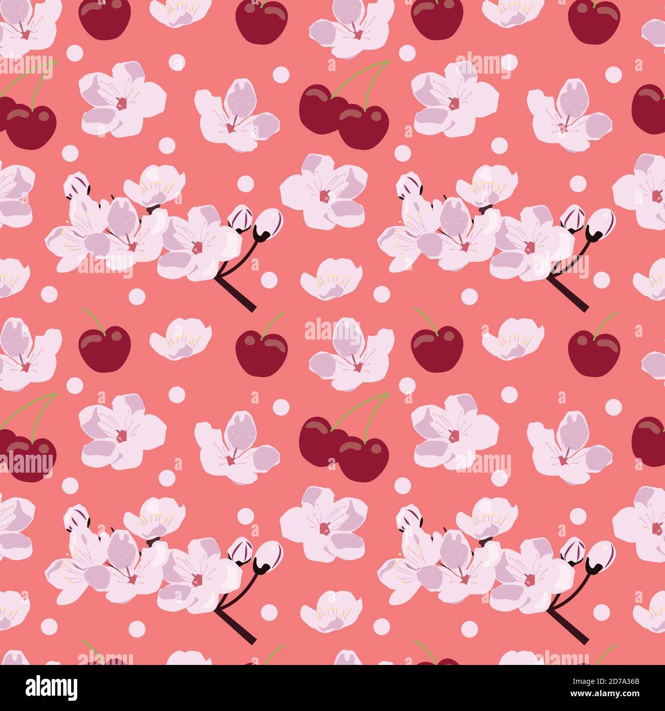 Cherries, Cherry blossom seamless pattern Stock Vector Image & Art - Alamy