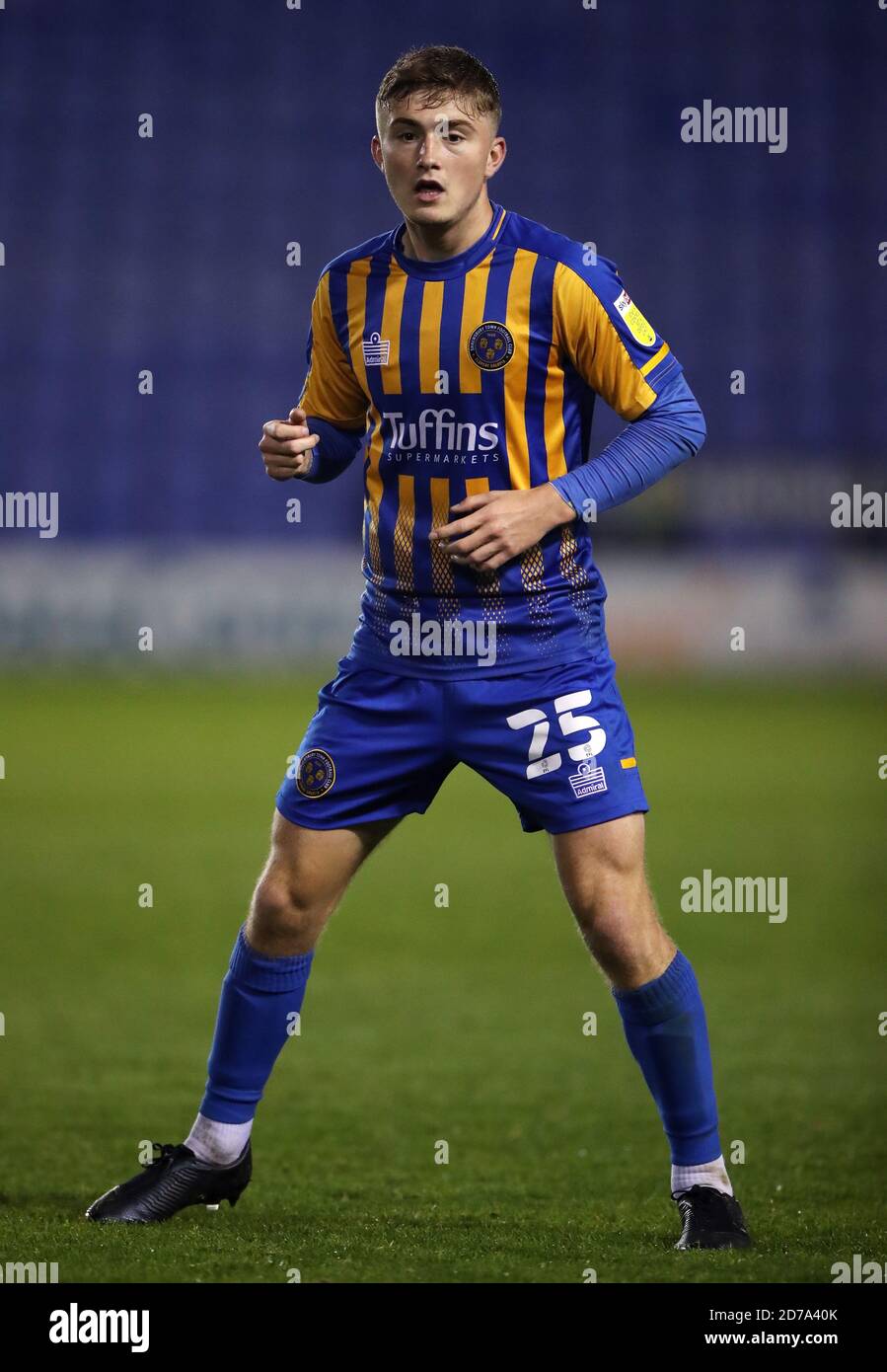 Shrewsbury Town's Regan Riley during the EFL Trophy match at Montgomery ...