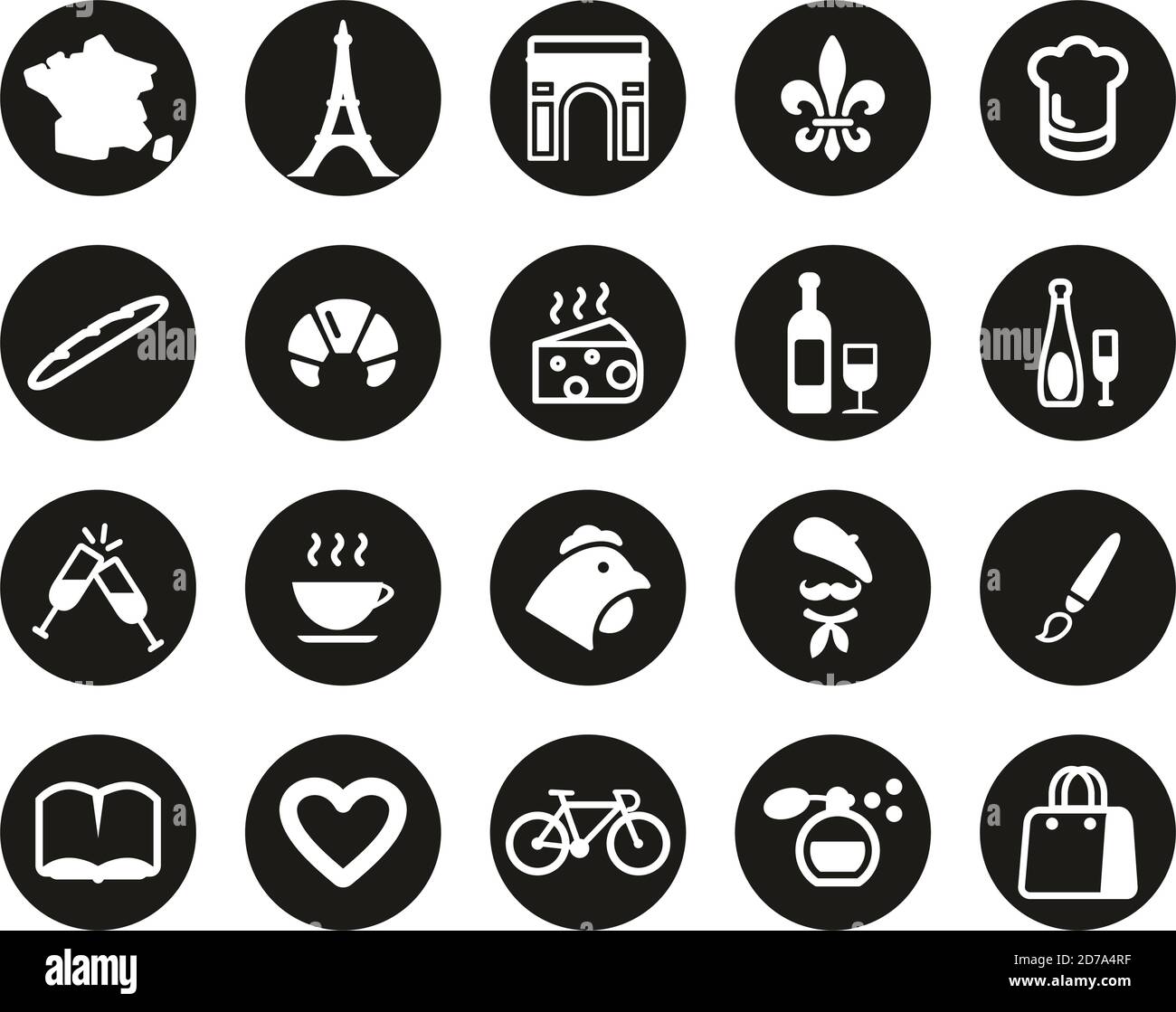 France Country & Culture Icons White On Black Flat Design Circle Set ...