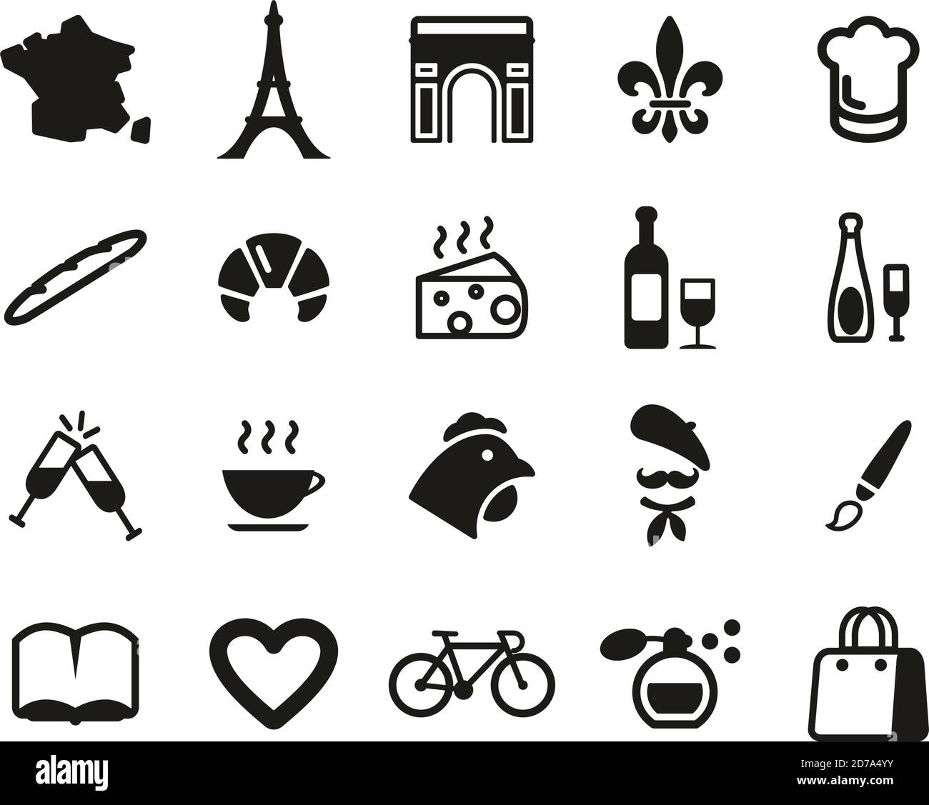 France Country & Culture Icons Black & White Set Big Stock Vector Image ...