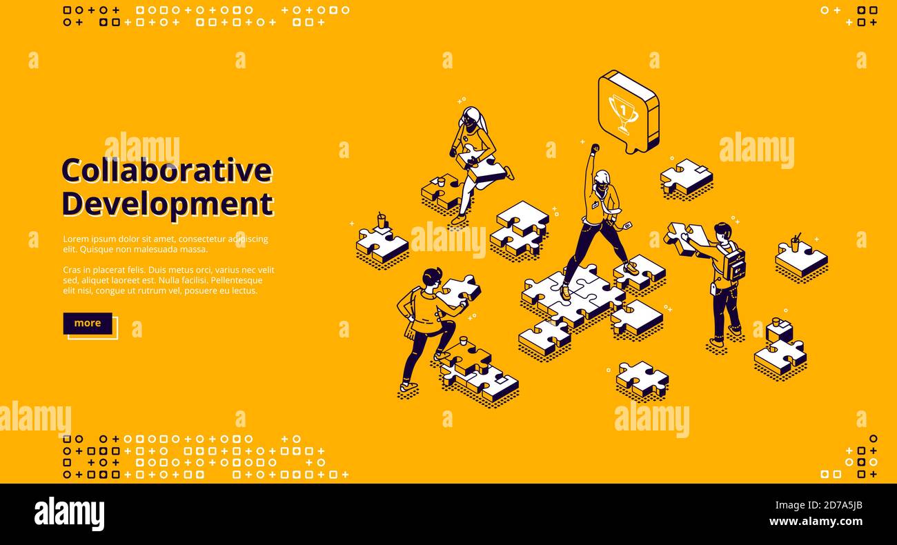 Collaborative development isometric landing page. Business people team ...