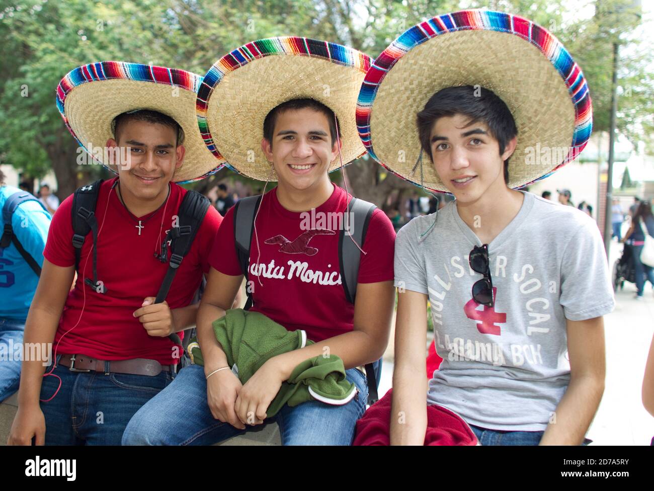 Hispanic students socialize outside at Achieve Early College High ...